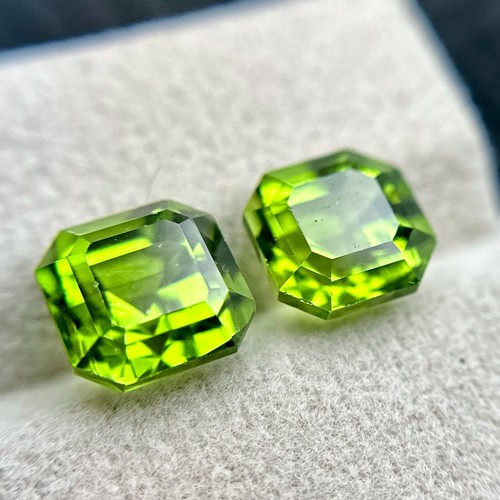7.29cts Pair Sizzling Green Natural PERIDOT Gemstone Octagon Pakistan ...