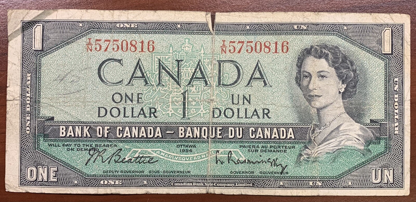 1954 One Dollar Canadian Banknote 1$ Bank Of Canada | eBay