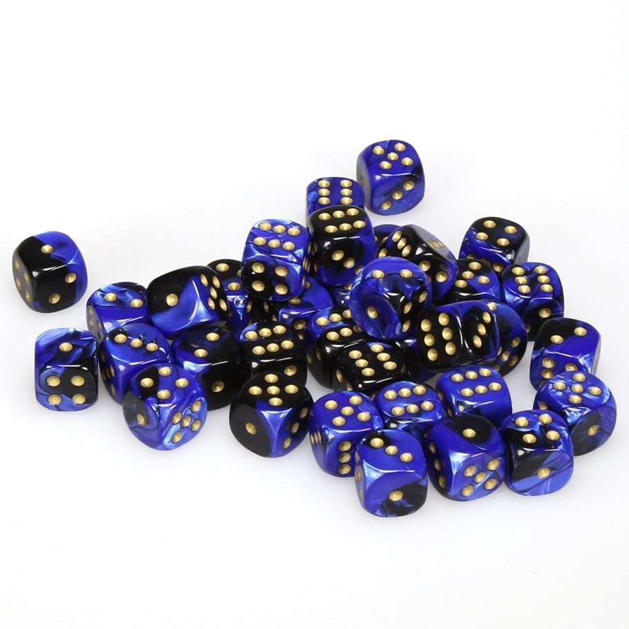 Chessex Gemini™ Black-Blue with Gold Numbers 12 mm Dice Block (36 dice ...