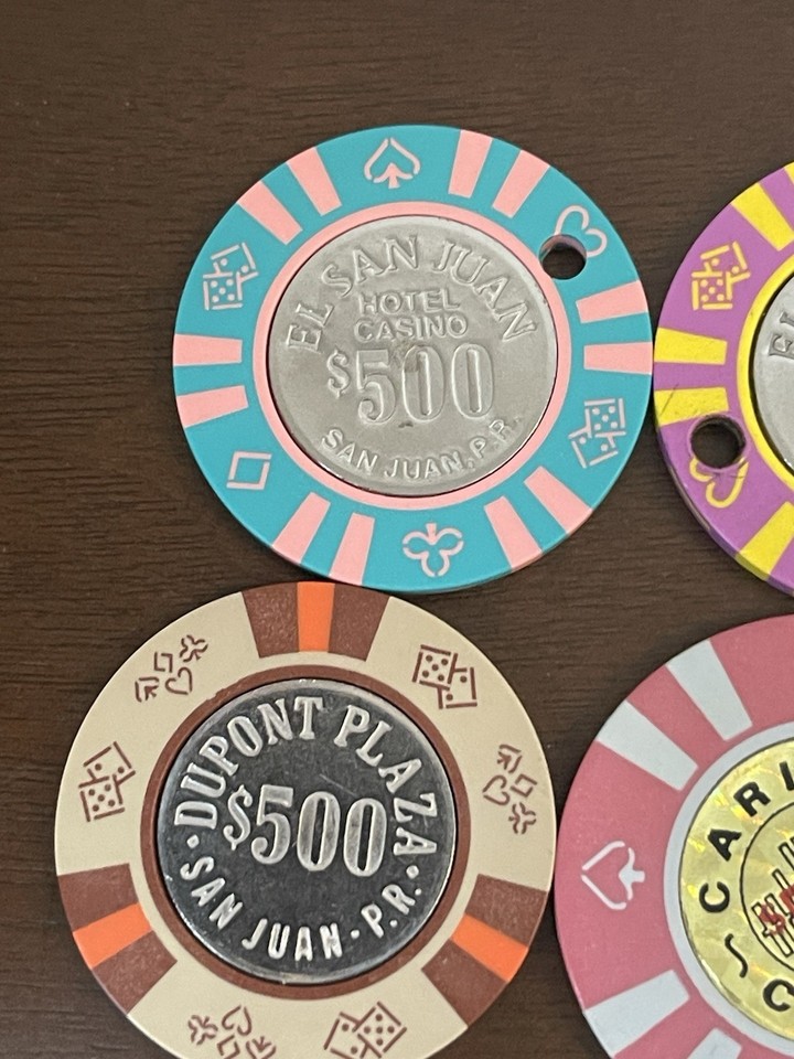 (8) $500 $1000 Puerto Rico Casino Chips El San Juan DuPont Plaza Caribe ...