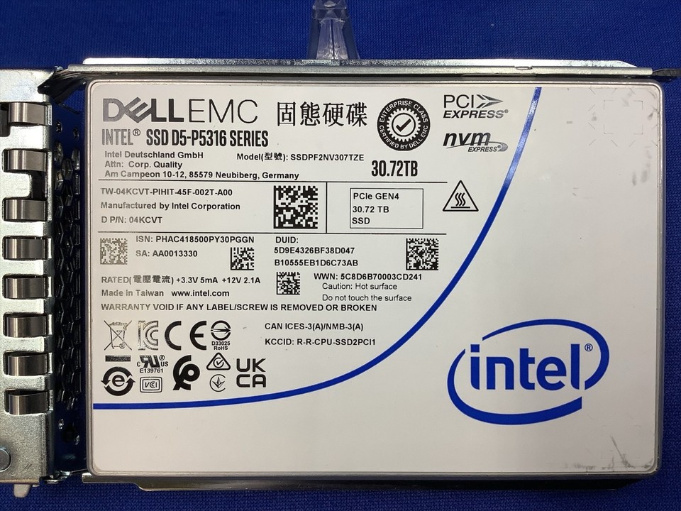 4KCVT DELL EMC 30.72TB QLC PCIe4.0 x4 NVMe 2.5IN U.2 SSD 04KCVT ...