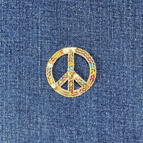 Sequin Peace Sign Applique Patch Gold Embroidered World Peace Badge 1.5 ...