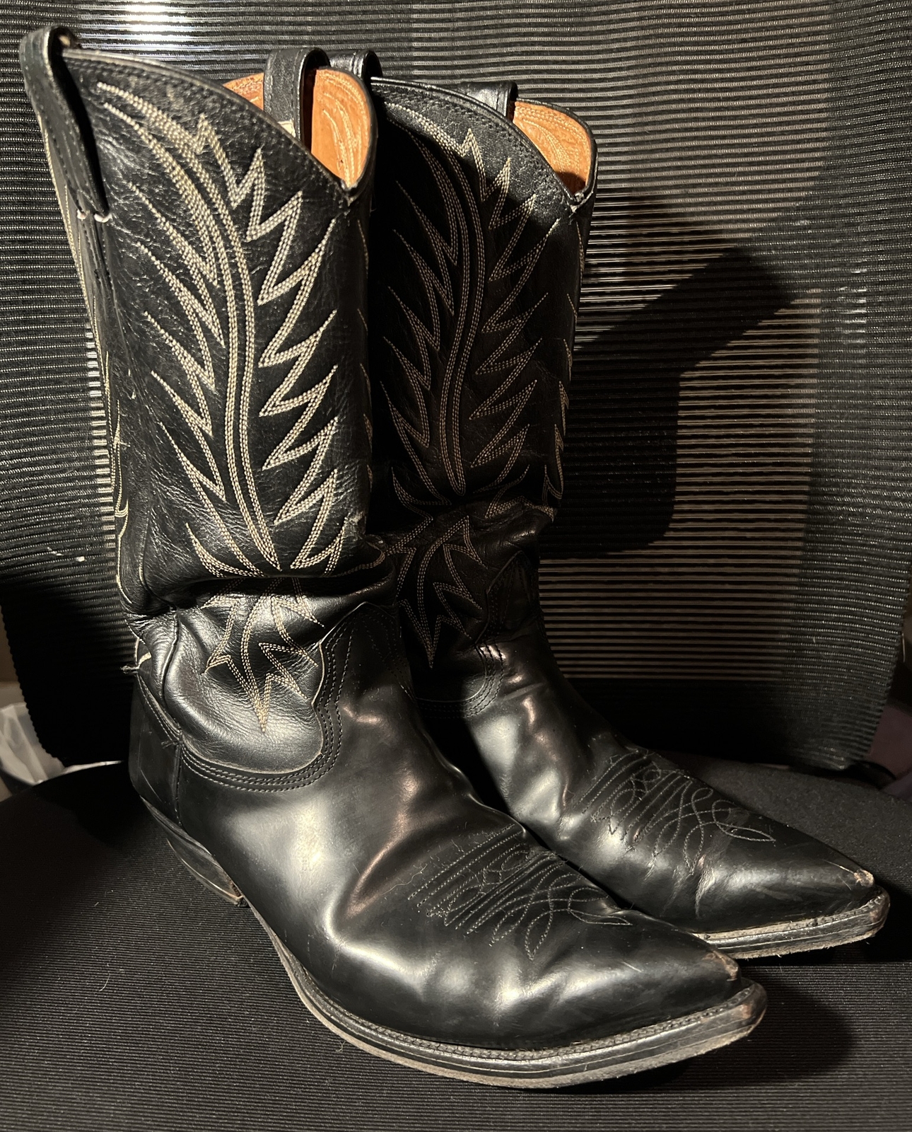 Vintage Nocona POINTY TOE Black Leather Cowboy Boots … - Gem