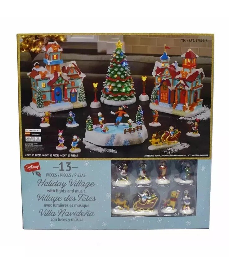 Disney MICKEY MOUSE Holiday Village 13pc Set Lights Music Collectors ...