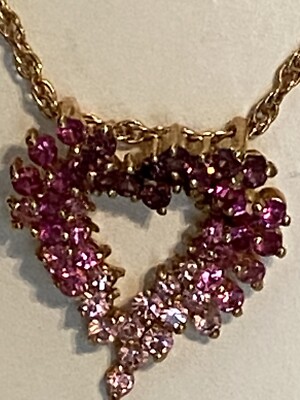Necklace Ombré Pink Rhinestone Heart Goldtone 18" Hot Pink Bling ...