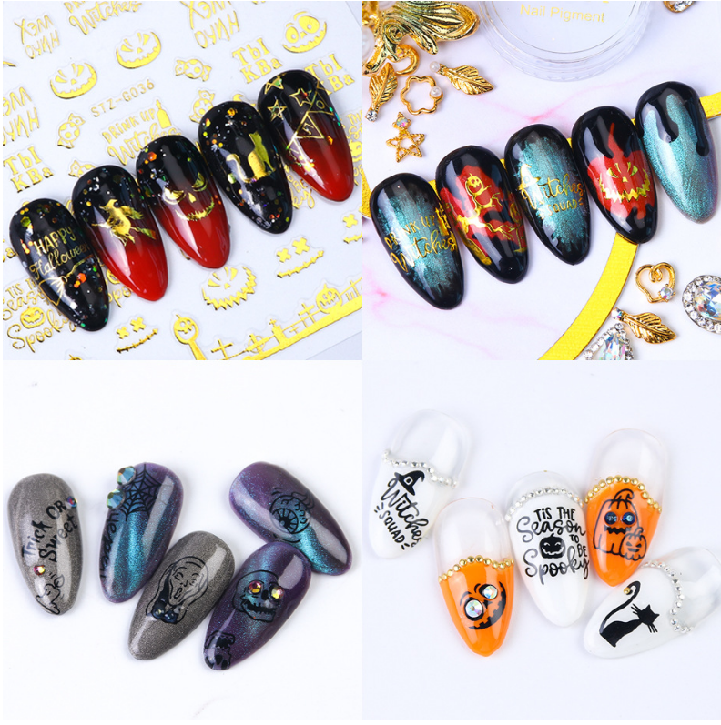 Nail Stickers Halloween Cross Bat Witch Pumpkin Skull Spider Decal DIY ...