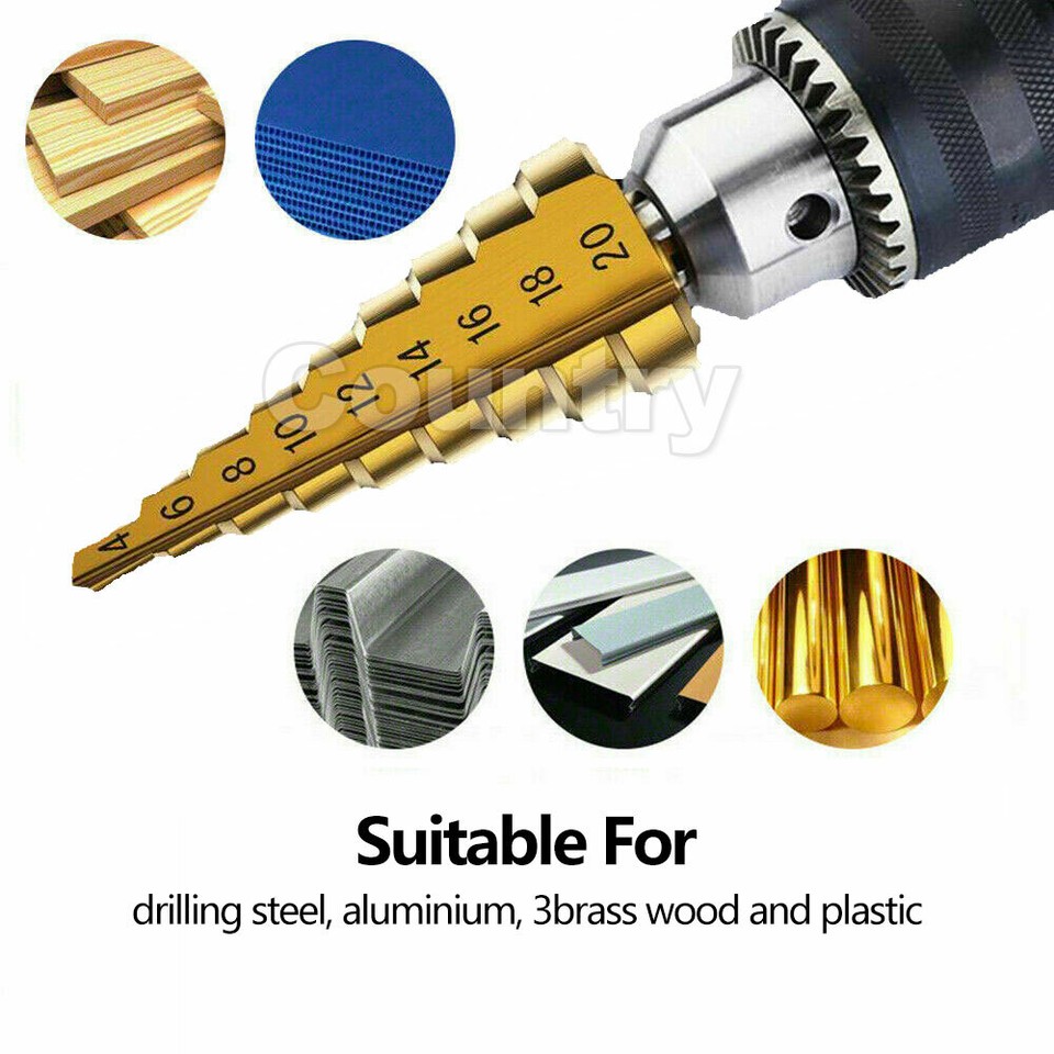 Large 3pcs Steel Step Cone Drill Titanium Bit Set Hole Cutter 3/12mm 4 ...