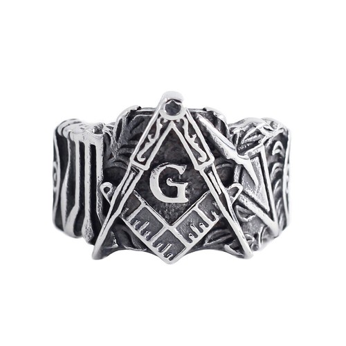 Retro Runes Masonic Ring Men's Vintage Stainless Steel Mason Ring Punk ...
