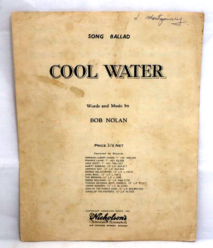 COOL WATER Bob Nolan 1936 Song Guitar Vocals Sheet Music Australian ...