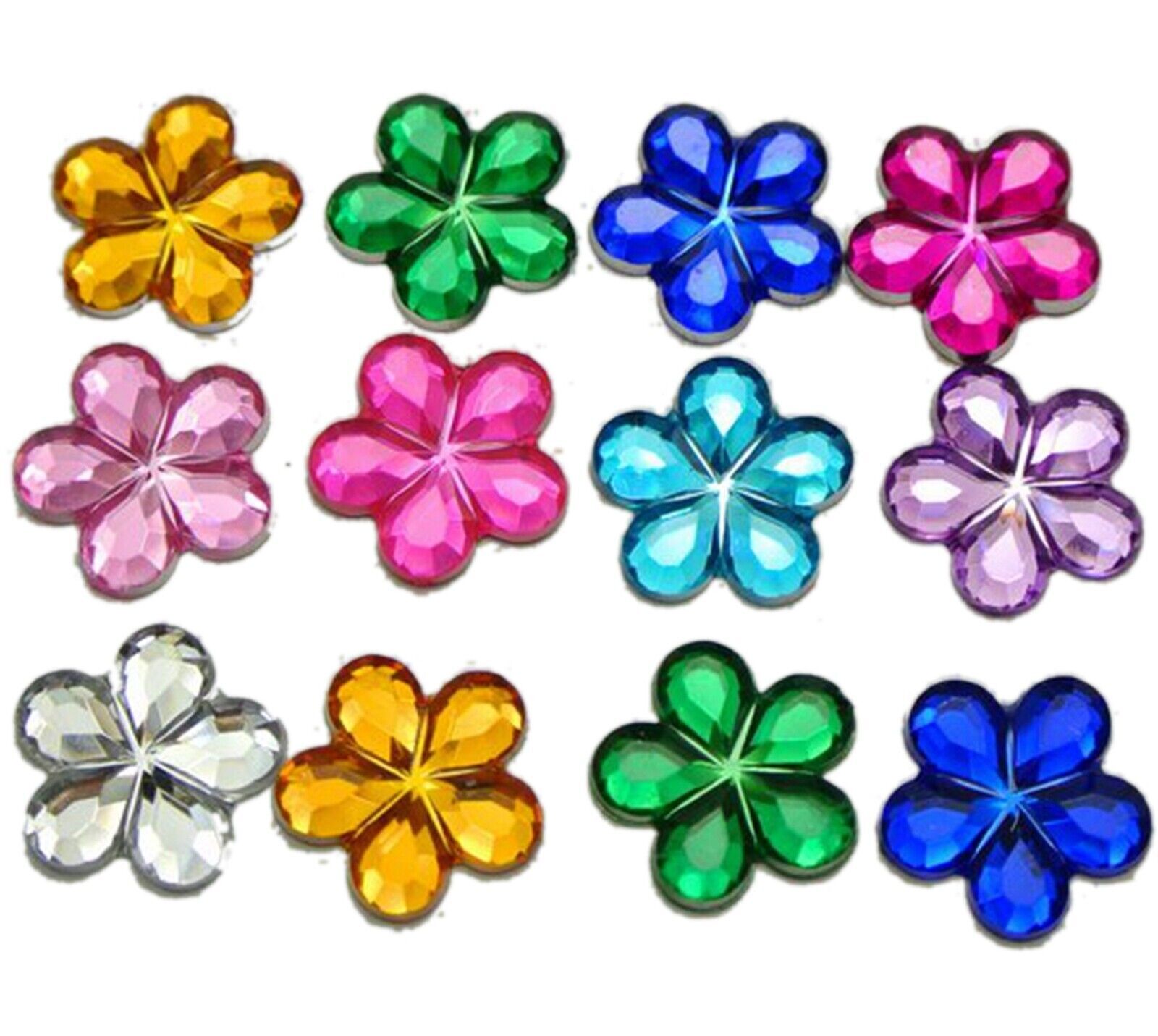 200 Acrylic Flatback Flower Rhinestone Gem 15mm Various Color DIY ...