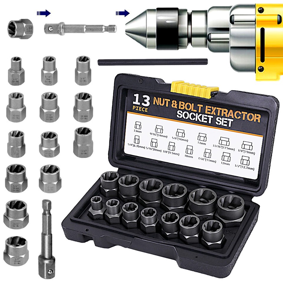 15pc Bolt Extractor Impact Socket Set 3/8" Dr Damaged/Rounded Nut ...