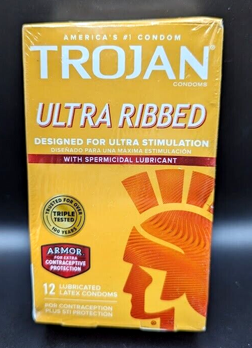 TROJAN Stimulations Ultra Ribbed Spermicidal Condoms 12 Count Exp 10/25 ...