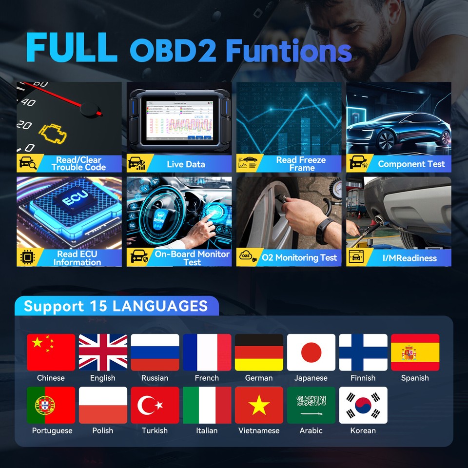 VDIAGTOOL VD70S Car Full System Diagnostic Active Test OBD2 Scanner ECU ...