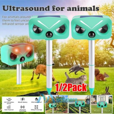 1/2PK Upgraded LED Voice Alarm Solar Ultrasonic Animal Repellent Bird ...