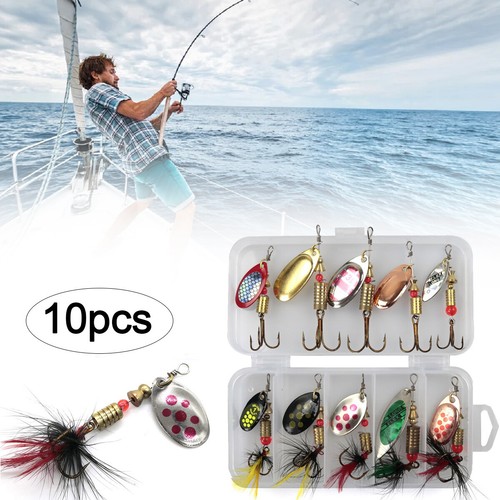 10X Spinners Fishing Lures Tackle Hook Set Crankbait Sea Perch Salmon ...