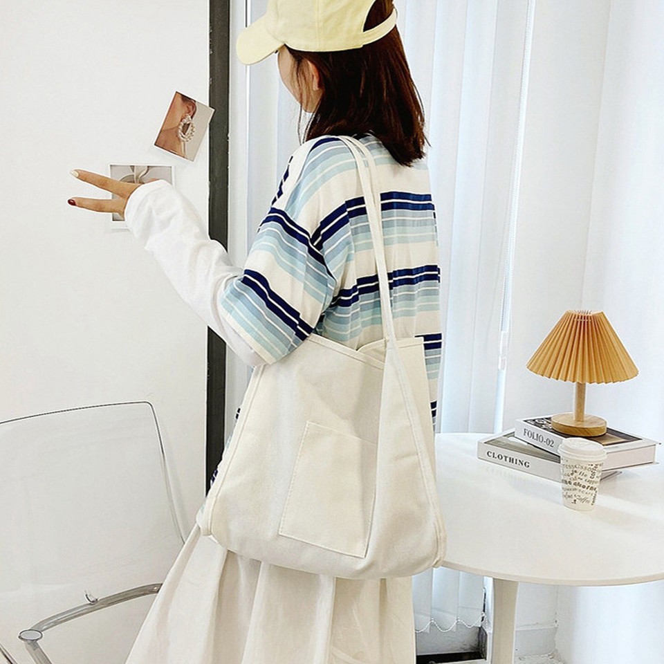 Canvas Shoulder Bag Soft Fashion White Large Capacity Simple Canvas Handbag | eBay Australia