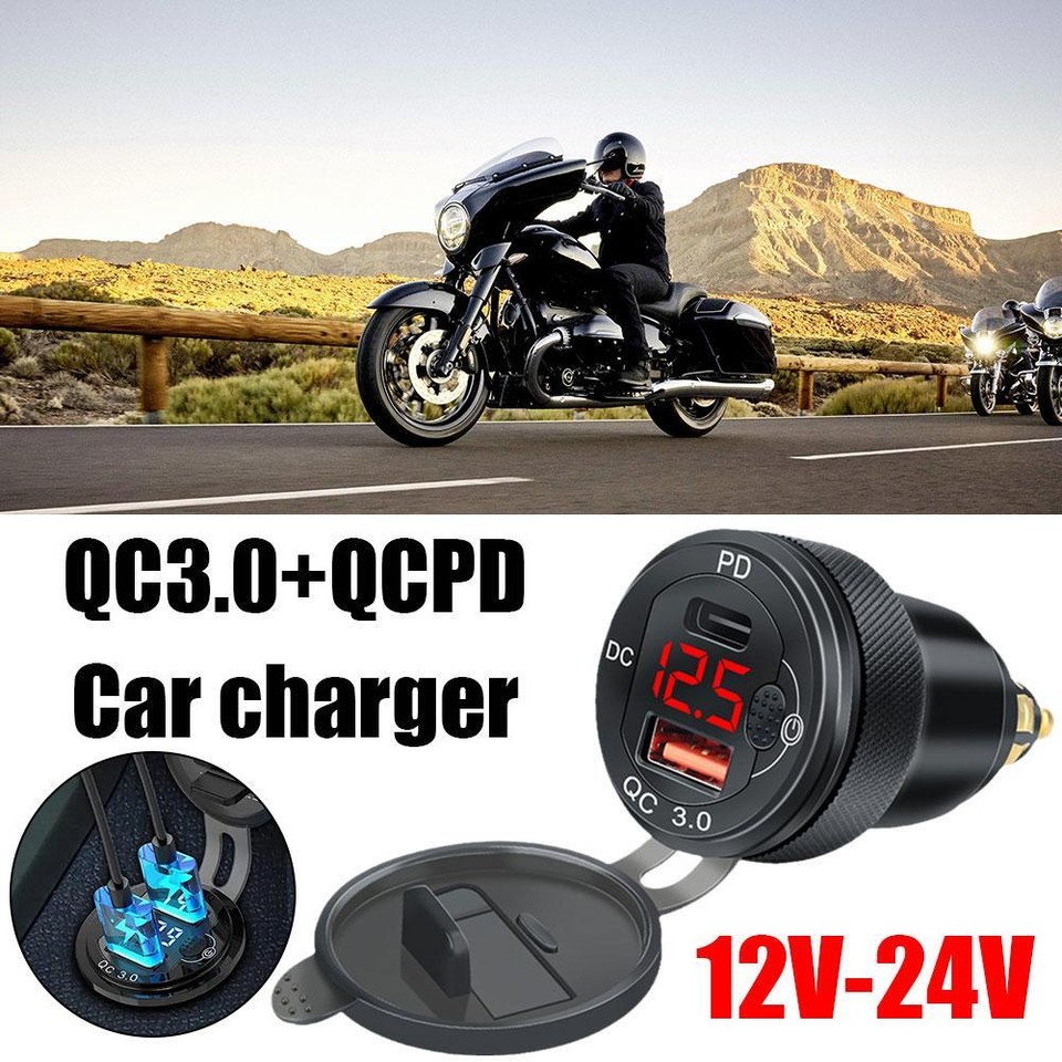 LED USB & Type C Charger Motorcycle Power Outlet Adapter For BMW DIN ...