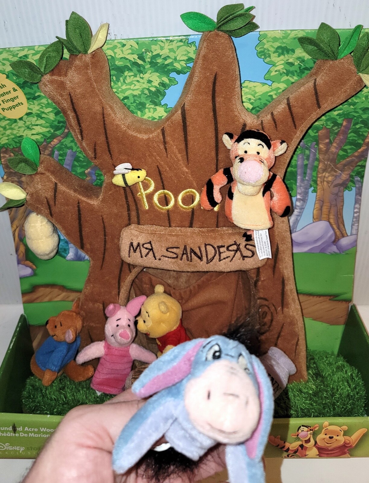 Disney Store Plush Winnie The Pooh Mr Sanders Tree House 5 Finger ...