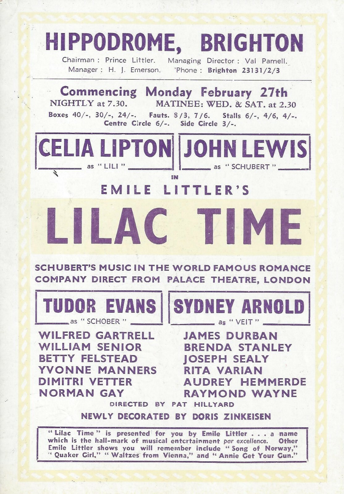 Franz Schubert "LILAC TIME" Celia Lipton / Tudor Evans 1950 Brighton ...
