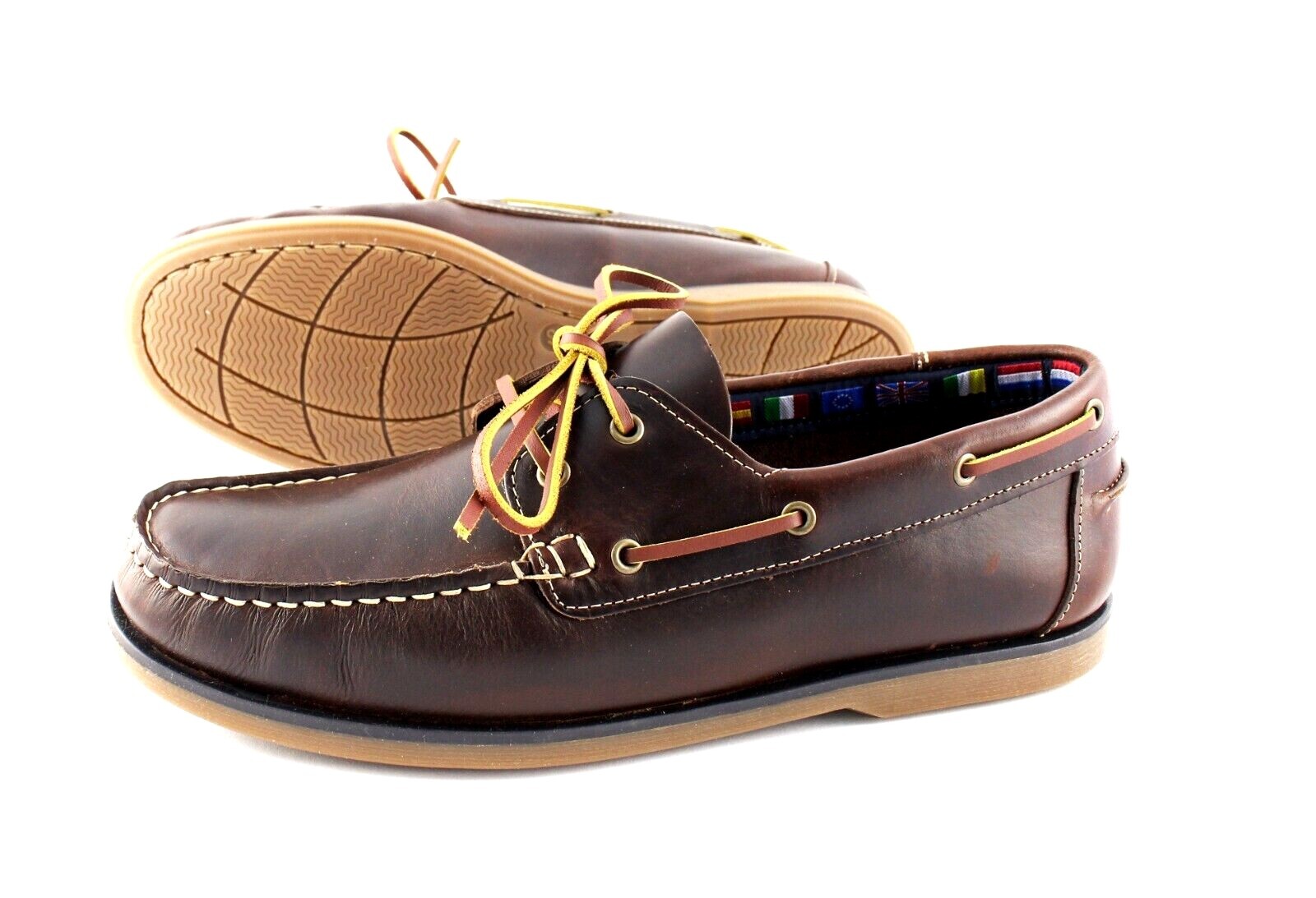 Bootsschuhe Herren braun Deckschuhe Segelschuhe Leder Schnürer 2 Eye ...