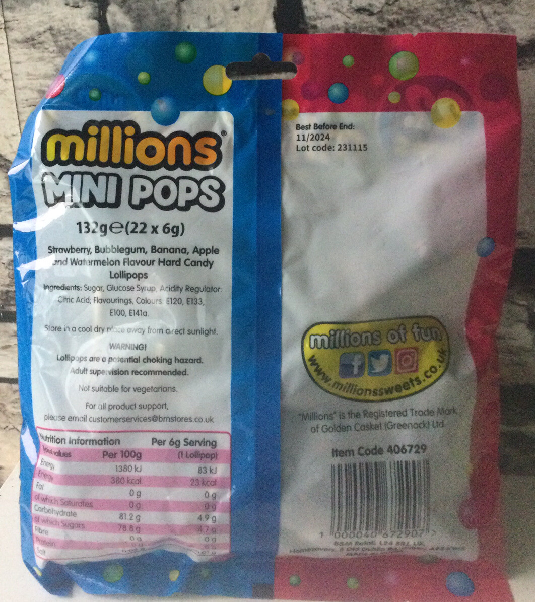4x Bags millions Mini Whirl Pops 10 Lollipops 4 Assorted Flavours for ...