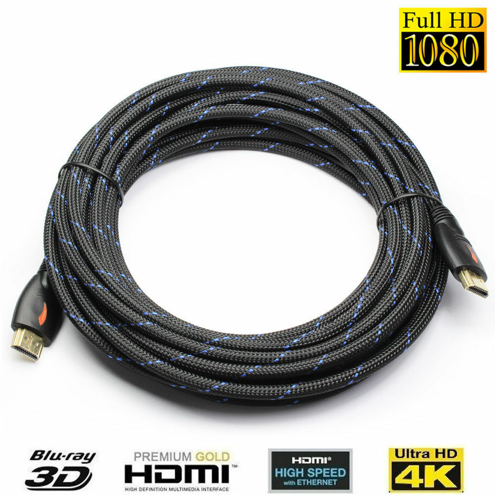High Speed Braided HDMI Cable V1.4 1080P HD HDTV Video Lead 3D Full HD ...