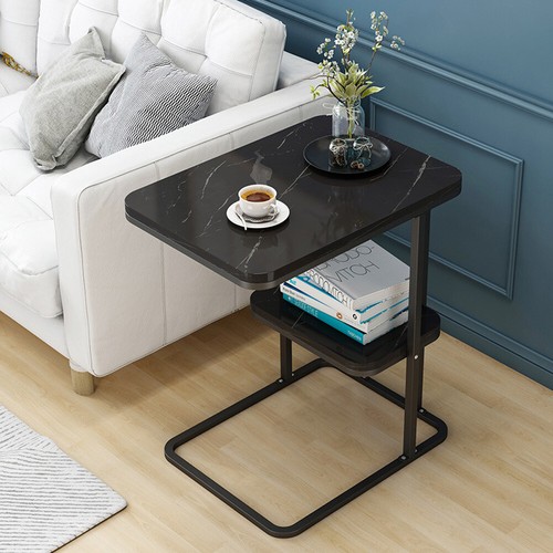 C Shaped Table Laptop Holder 2 Tiers Sofa Side End Accent C Table ...
