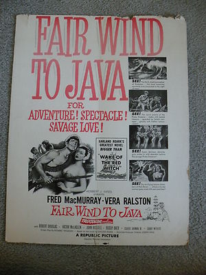 Fair Wind to Java Fred MacMurray-Vera Ralston Window Card 14X18 movie ...