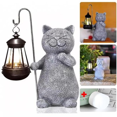 Solar Power Cat Family Outdoor Round Water Fountain Feature Garden Bird ...