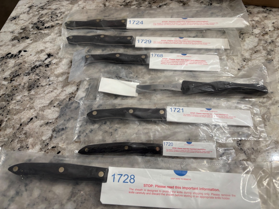 NEW~ Cutco 7 Piece Galley Set~Sealed Knives in Paper Sheaths~ Honey Oak ...