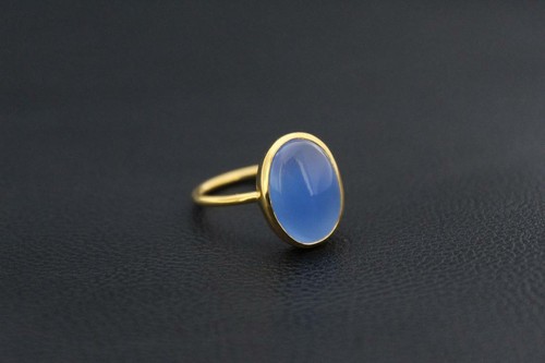 Calcédoine Bleue Pierre Précieuse Bague, Fait à la Main 925 Bague en ...