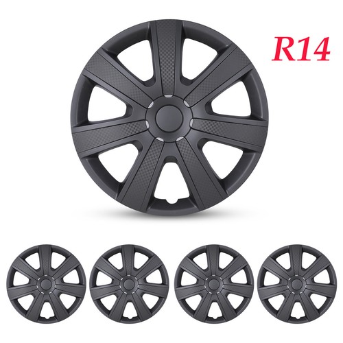14" Black Matte 4PCS Wheel Covers Snap On Full Hub Caps fit R14 Tire ...