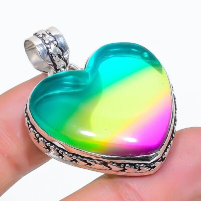 Heart Tri-Color Tourmaline Gemstone Handmade Ethnic Jewelry Pendant 1. ...