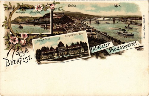 PC HUNGARY, BUDAPEST, BLOCKSBERG, MARGARETHEN BAD, LITHO POSTCARD ...