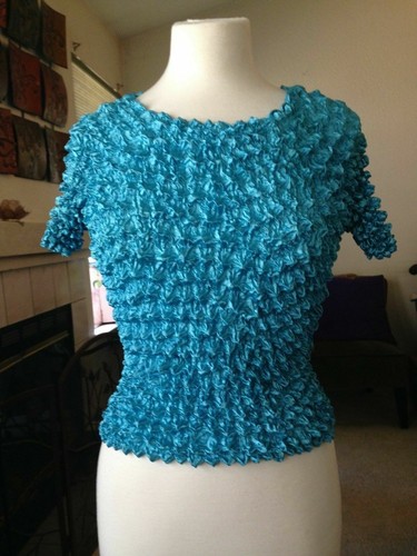 Women's Popcorn Short Sleeves Blouses - Expandable - Solid Teal - NEW ...