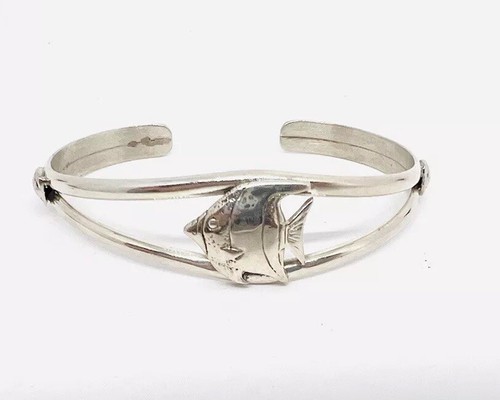 Sterling Silver Tropical Fish Cuff Bracelet 1989 14.8gm Signed Vintage ...