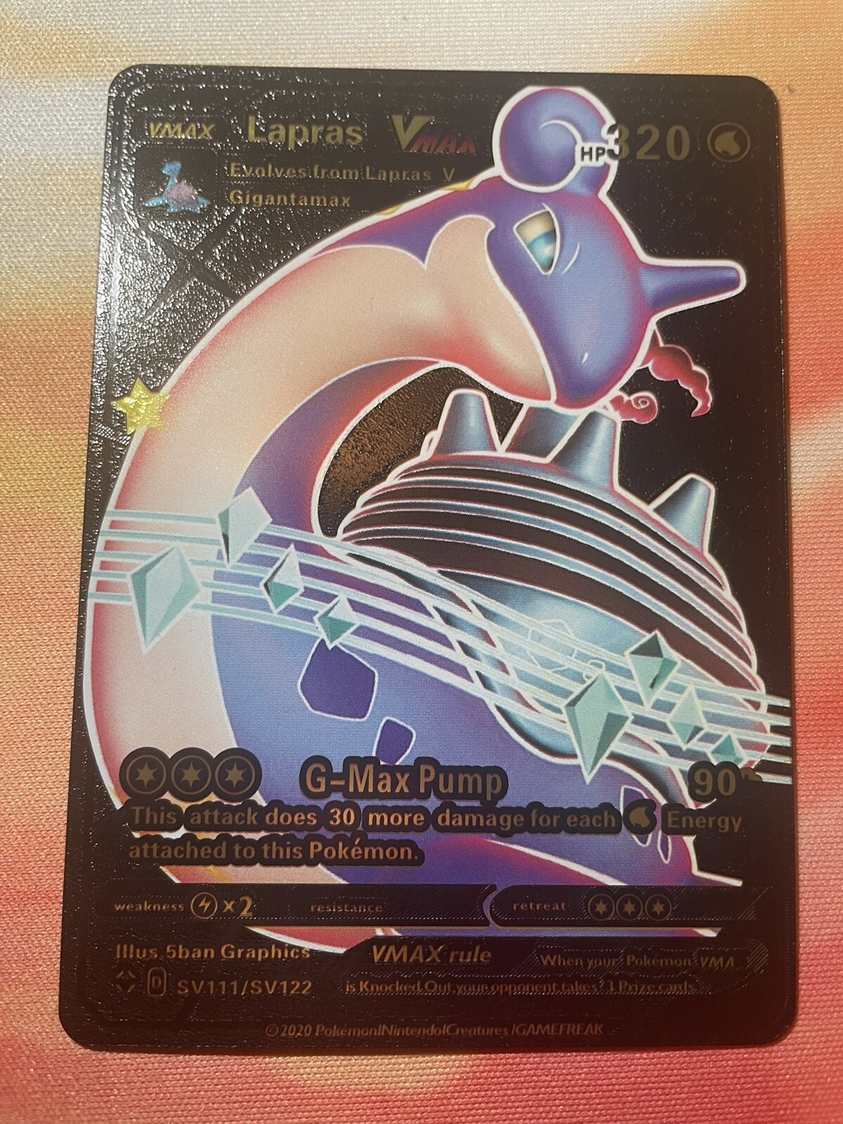 Custom Black Foil Card Lapras VMAX Rainbow Fan Art Card | eBay