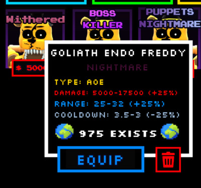 x1 Goliath Endo Freddy | Five Nights TD | Roblox| Fast Delivery| Random ...