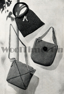 Crochet & Knitting Pattern Vintage 1940s WW2 Hand Bags/Shoulder Bags ...