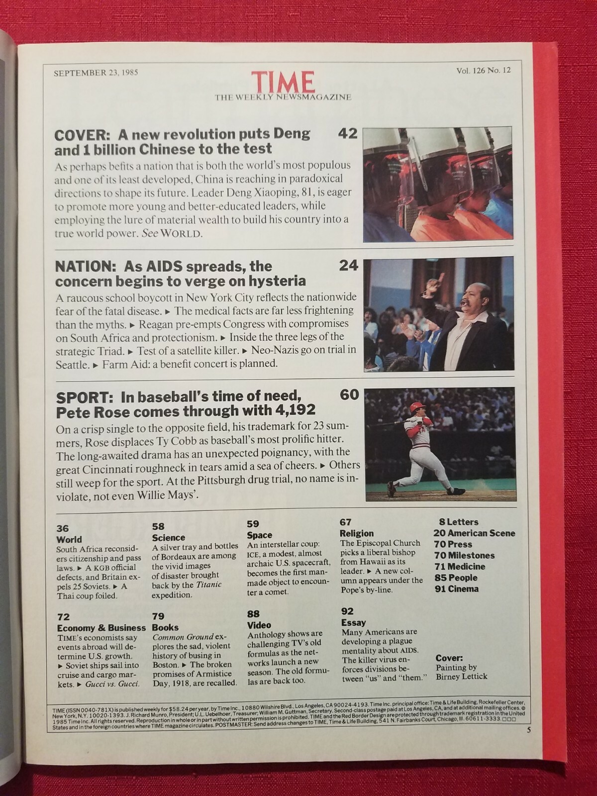 TIME MAGAZINE China:Moving Away From Marx; AIDS Hysteria, Sept 23, 1985 ...