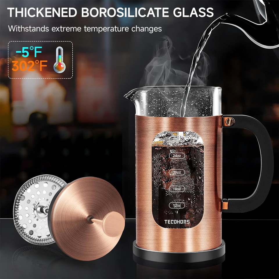 French Press Coffee Maker Glass Stainless Steel 34oz Large Copper ...