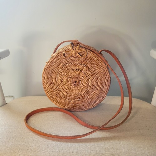 Round Rattan Crossbody Purse with Bow Closure | eBay