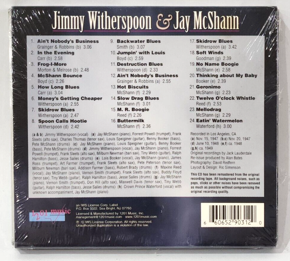 Jimmy Witherspoon & Jay McShann 24 Bit Remastered Sealed CD 1201 Music ...