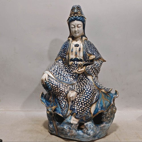 16.5" Qianlong Blue White Porcelain Kwan-yin Guan Yin Bodhisattva ...