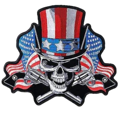 Angry Uncle Sam Skull Pistols USA Flag Biker Back Patch - 10 X 9 Inch ...