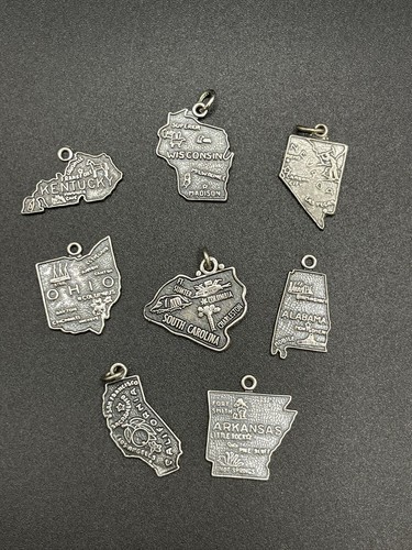 Nine Vintage Sterling Silver State Charms 925 California Ohio K18 | eBay
