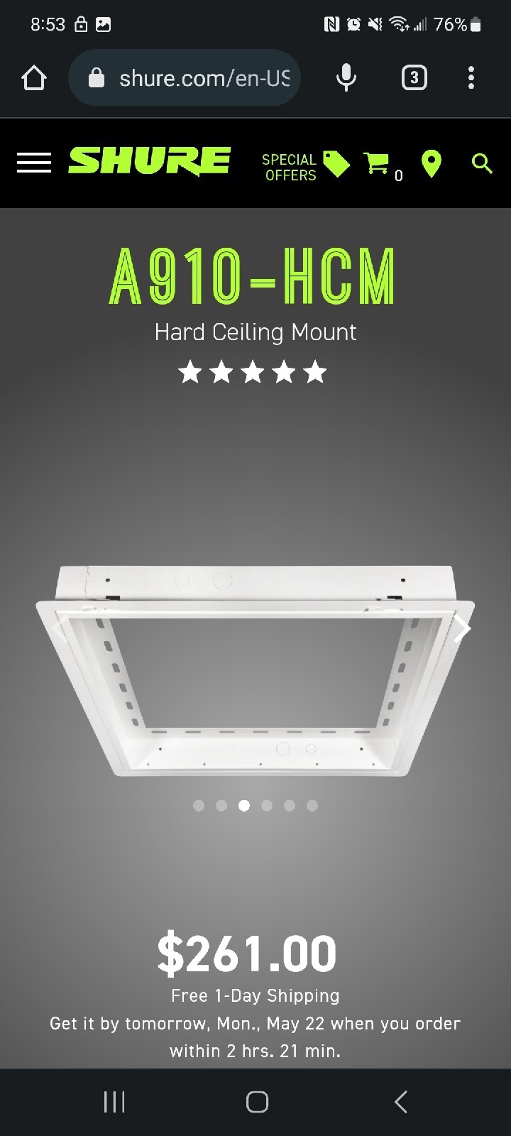 Shure A910-HCM Hard Ceiling Mount | eBay