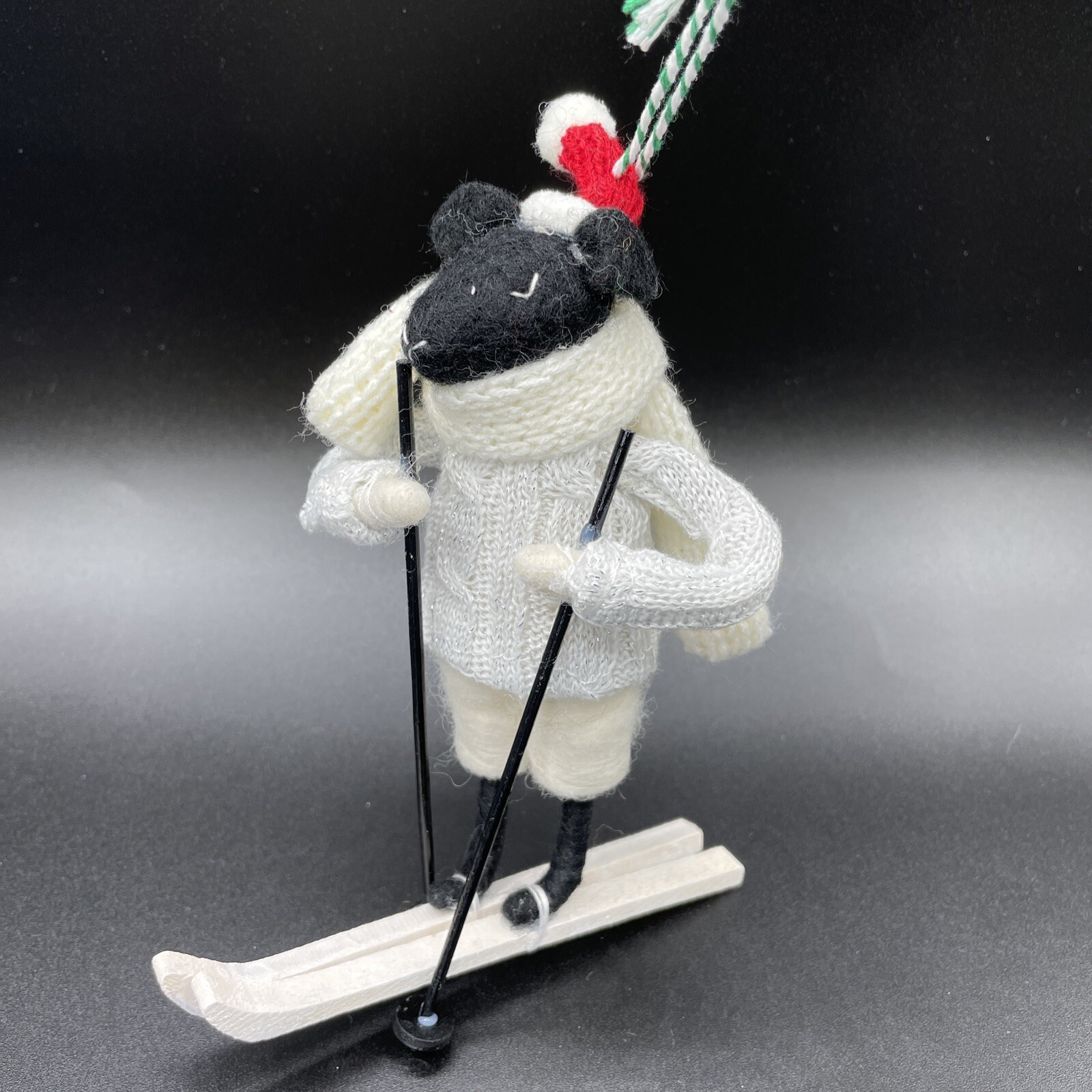 Anthropologie Skiing Sheep Ornament Felted Wool White Sweater Red Hat 6 ...
