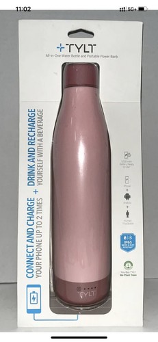 Water Bottle All in One Pink Double Wall Steel w/Device Phone Charger ...