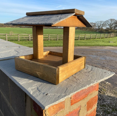 Wooden Bird Table Slate Roof Feeding Station For Walls Tops or Tree ...